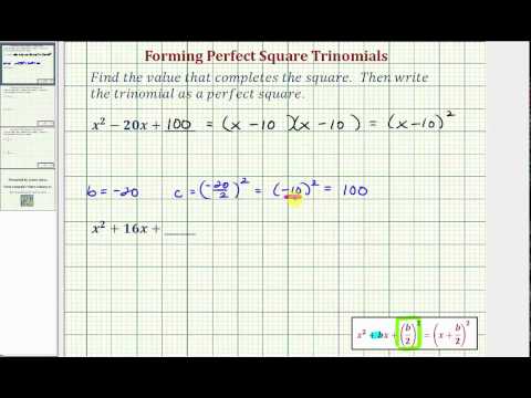 Ex: Form a Perfect Square Trinomial (Even b)