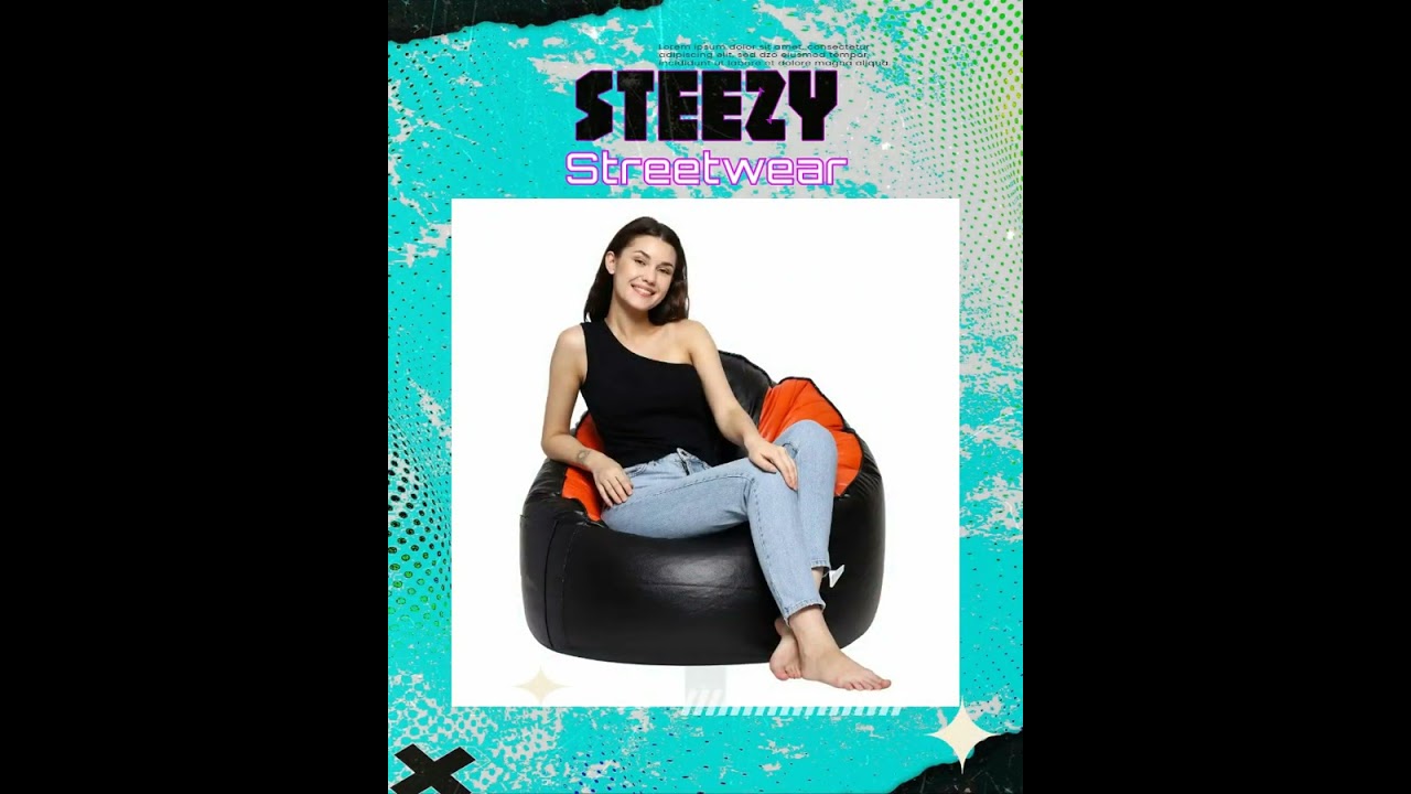 Multicolor Mudda Bean Bag Filled With Beans - Standard Size Orange & Black