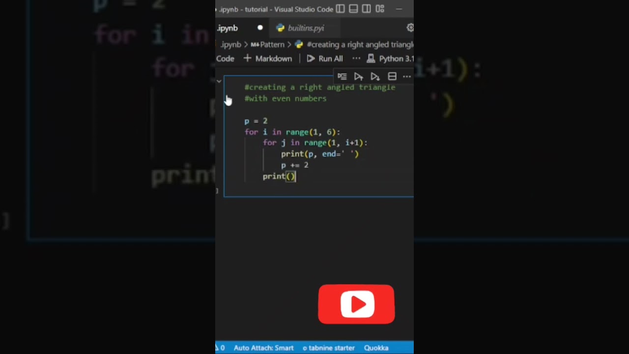 Right angled Triangle with even numbers in python (pattern)