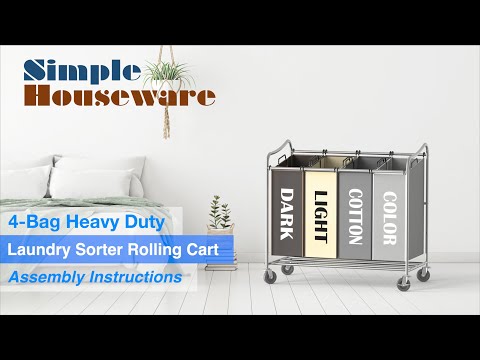 Simple Houseware 4-Bag Heavy Duty Laundry Sorter Rolling Cart Assembly