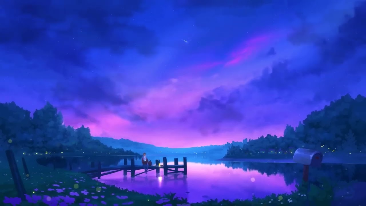 Anime Purple Sky | Relaxing 4K Live Wallpaper | 1 Hour | Infinite Loop | Video Game scenery