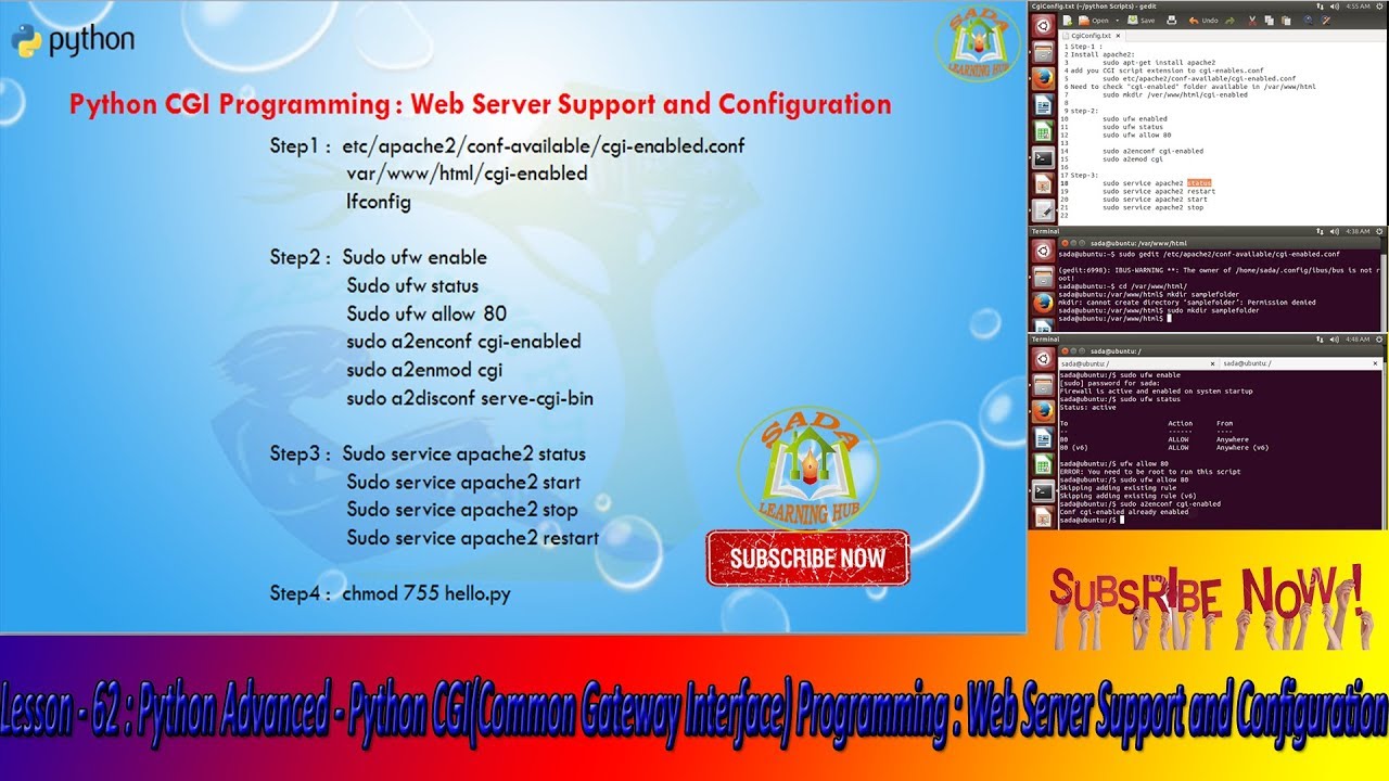 Lesson - 62 : Python Advanced - Python CGI Programming : Web Server Support and Configuration