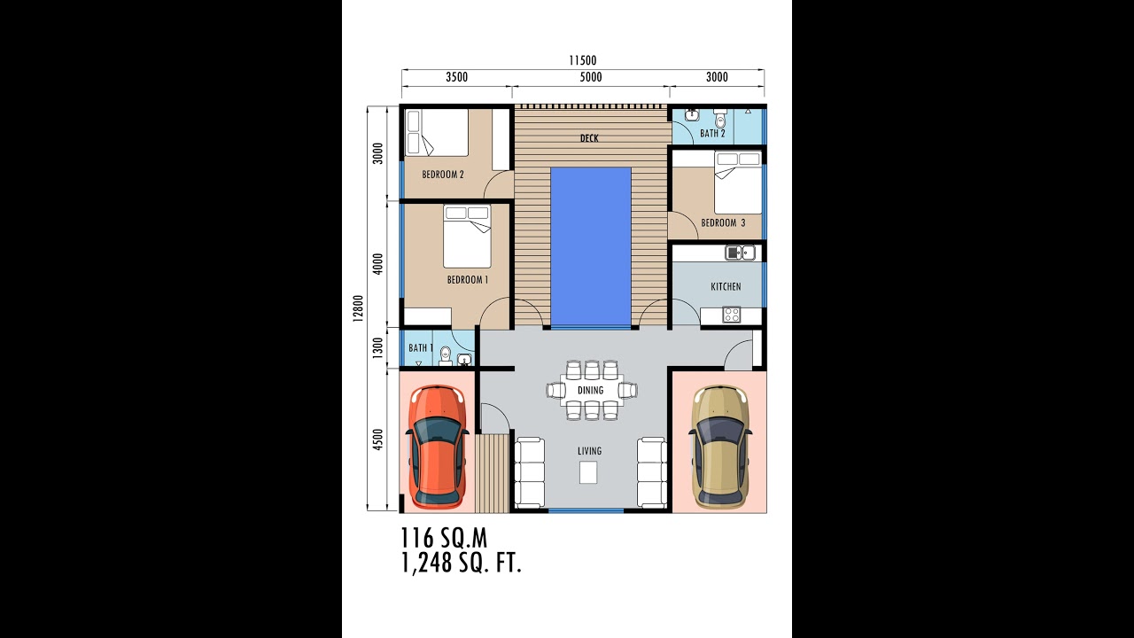 Modern Tropical House Design with Pool | 3 Bedroom Floor Plan | 116 sqm