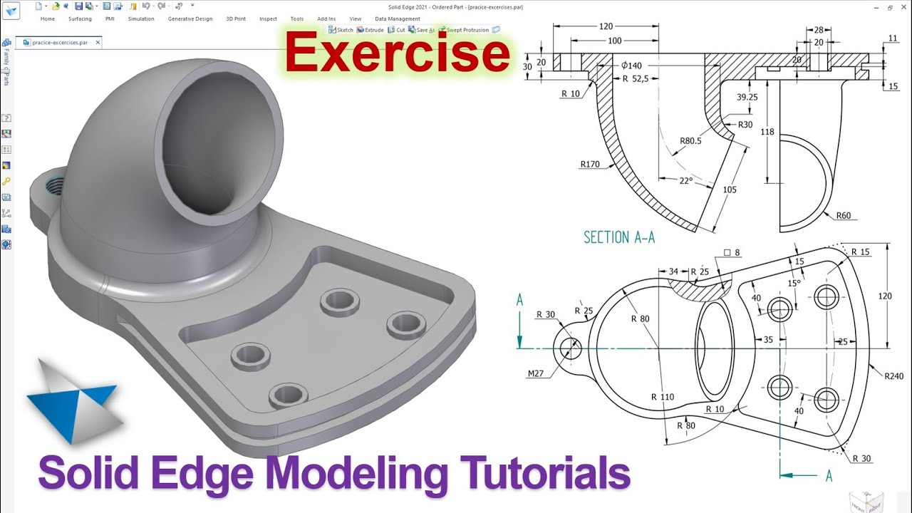Solid Edge Modeling Tutorials #52 | 3D Modeling Practice Exercise for Beginers
