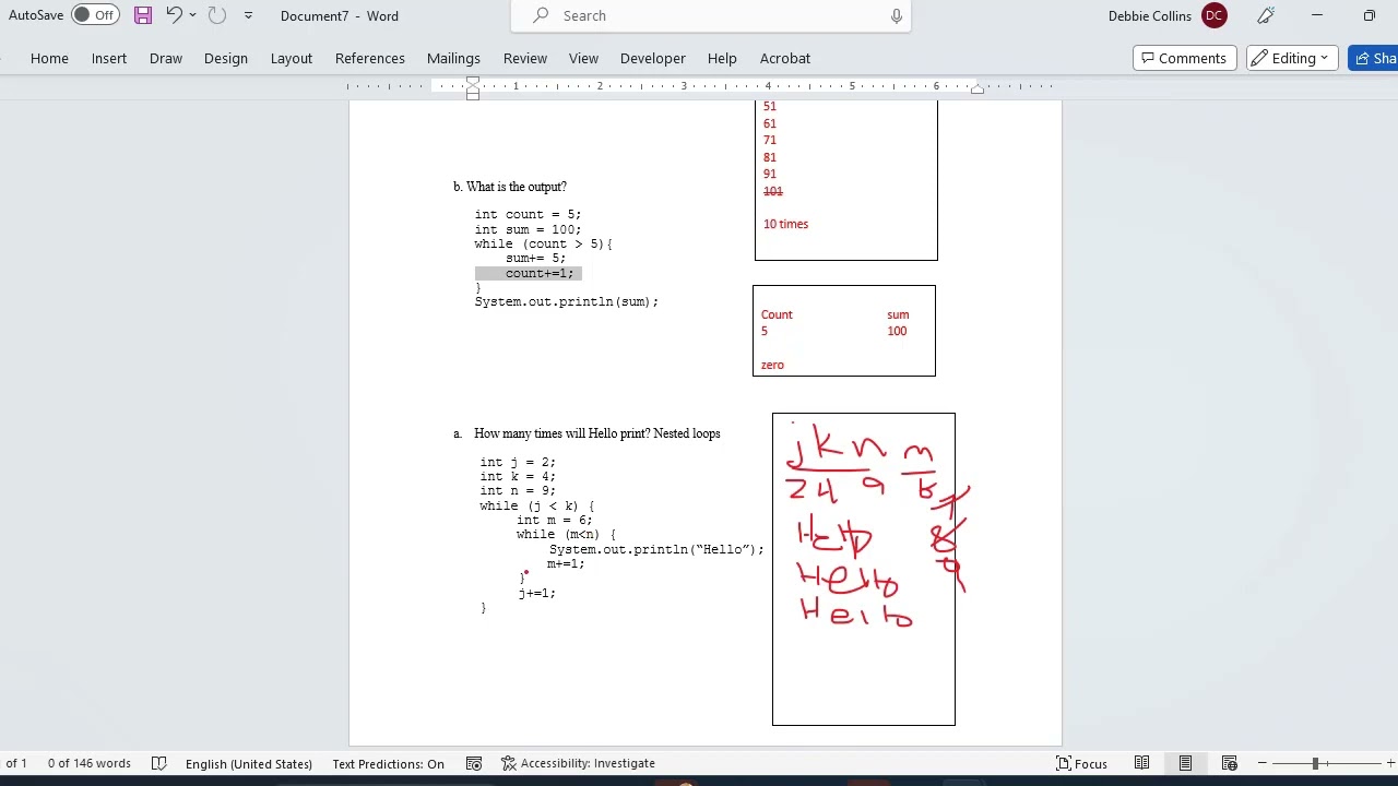 CS 121 Final Review - Stepping Through a While Loop