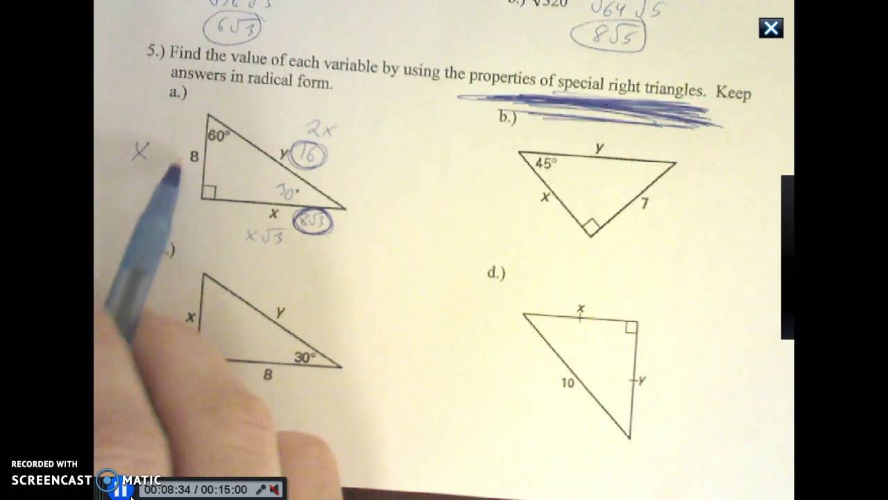 Chapter 3 Right Triangles Practice Test Page #1