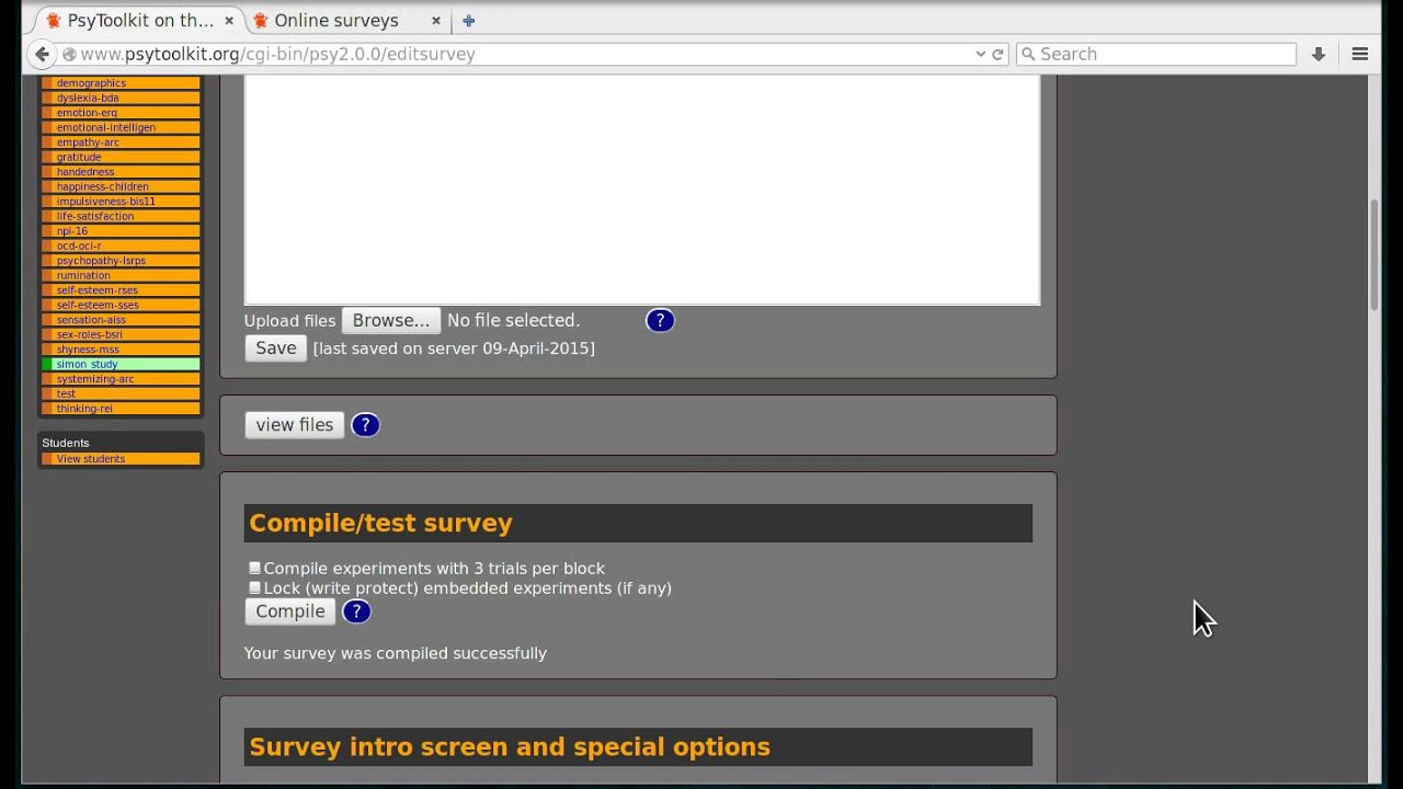 Project: Start coding your questionnaire