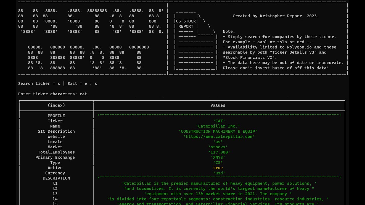 Stock Ticker Report Program Using Polygon.io and Node.js, Program Demonstration