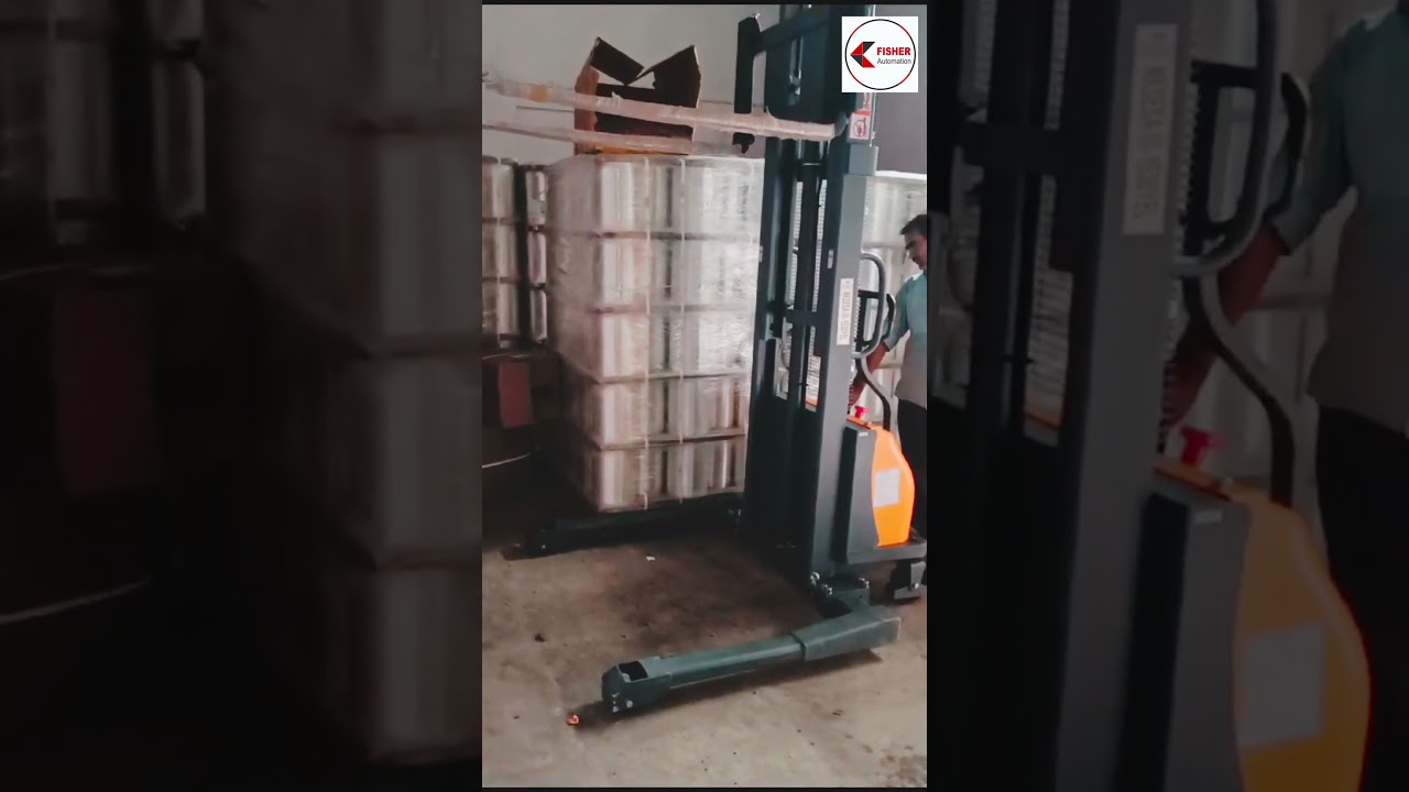 SEMI ELECTRIC STACKER WITH ADJUSTABLE FORK AND STRADDLE LEG | @FISHERAUTOMATION