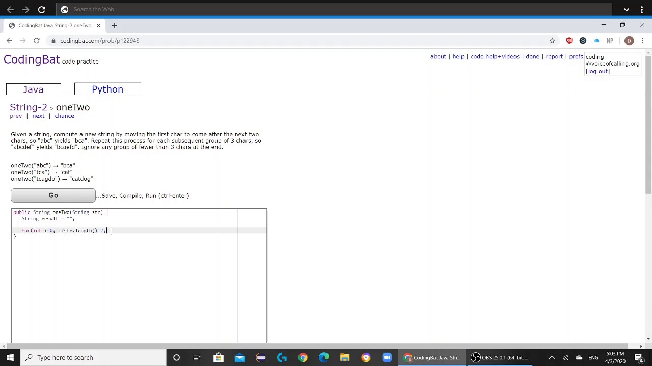 String 2 (oneTwo) Java Tutorial || Codingbat.com