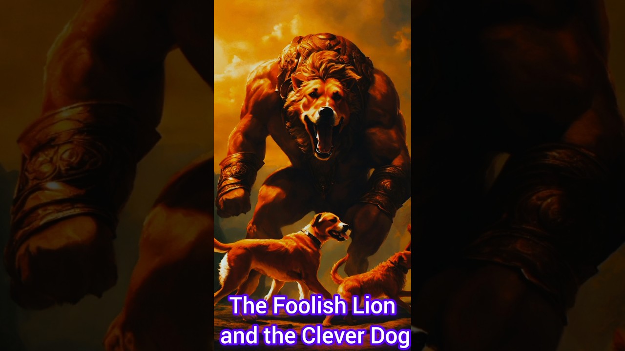 The Foolish Lion and the Clever Dog! Lion! Dog! cartoon! animalcharacter!