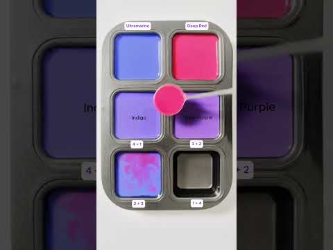 Create 4 colors from 2 colors : Ultramarine + Deep Red #asmr #mix #colors #satisfying #mixing