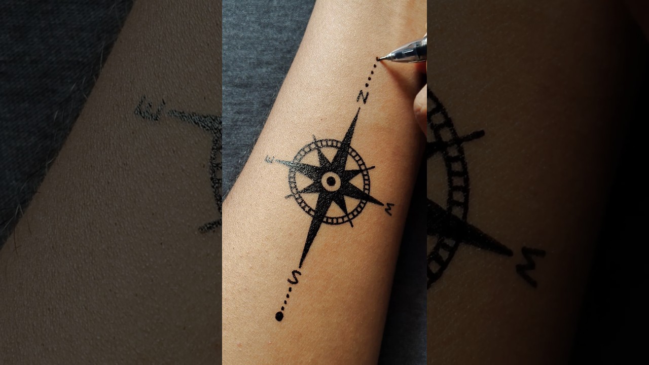 SMALL COMPASS WRIST TATTOO | Black Gel Pen Art | Minimalistic Design Idea.....#tattoo #art #drawing