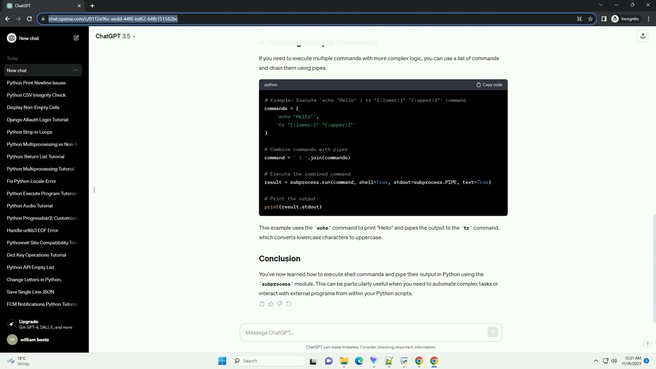 executing piped shell commands in python