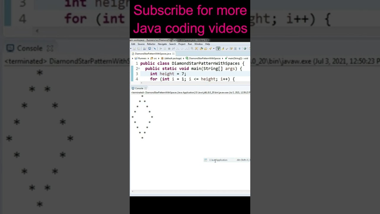 Java Diamond Star Pattern With Spaces Program #shorts