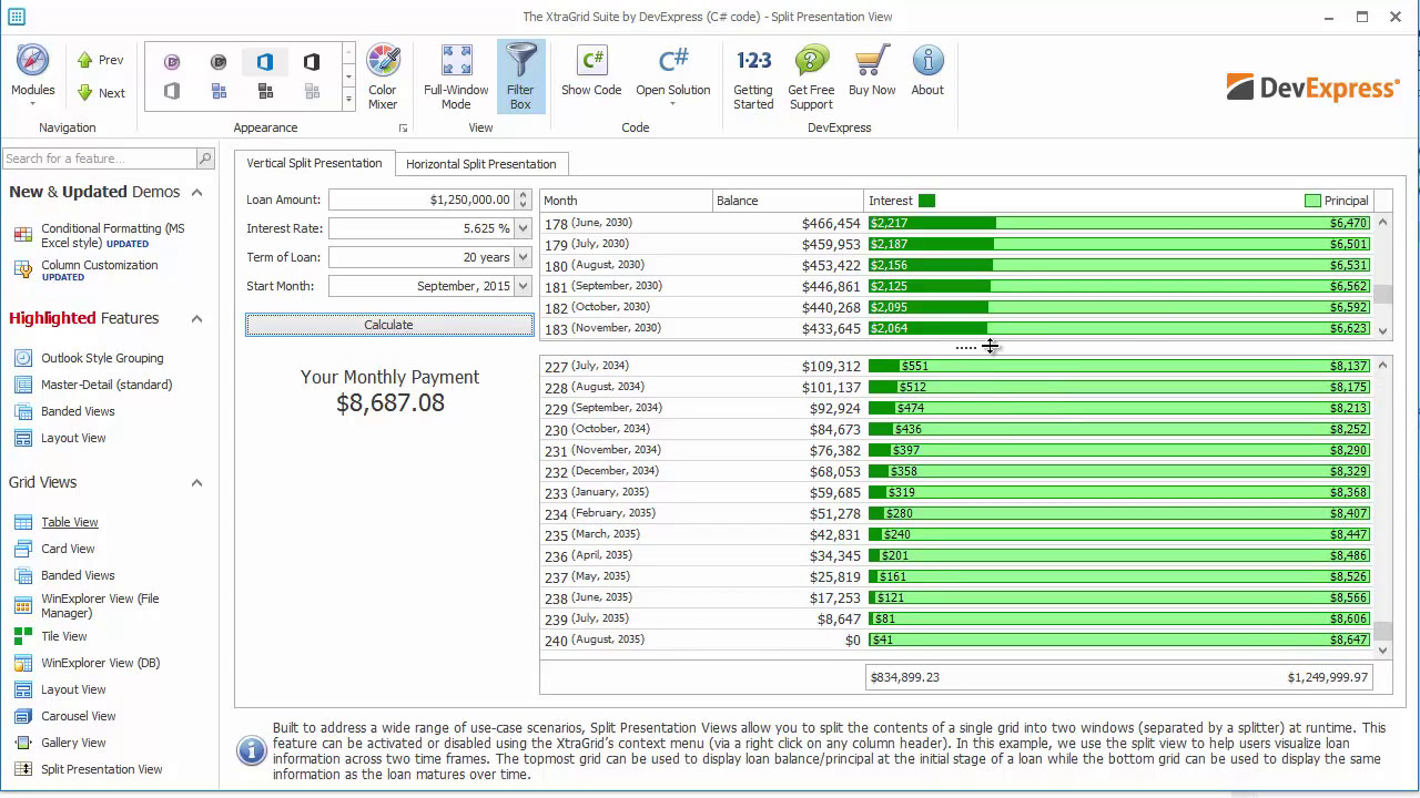 DevExpress WinForms Grid: Split View Presentation