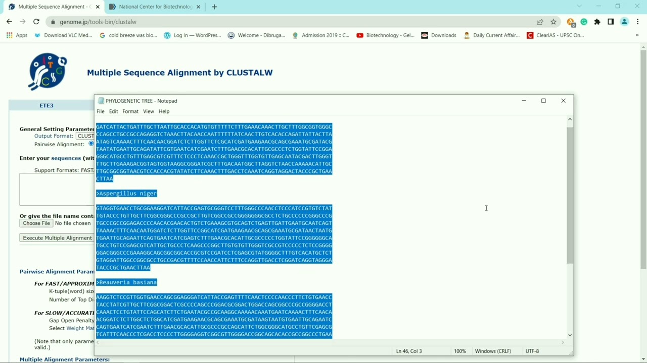 How to do mutiple sequence alignment using ClustalW.