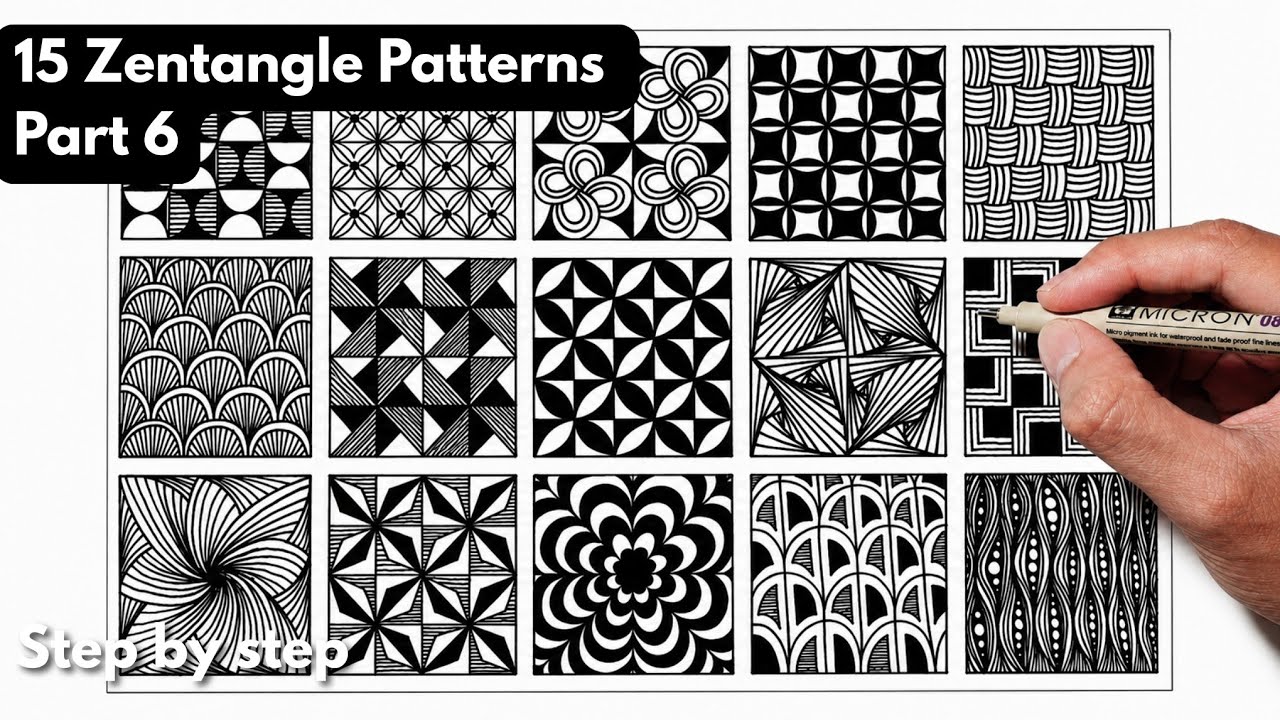 15 Zentangle Patterns | Part 6 | Tutorial | Step-by-step 