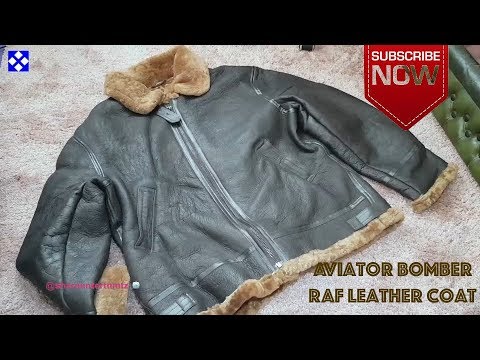 Mens Sheepskin Flying Jacket - 'Air force' Aviator Bomber RAF Leather coat