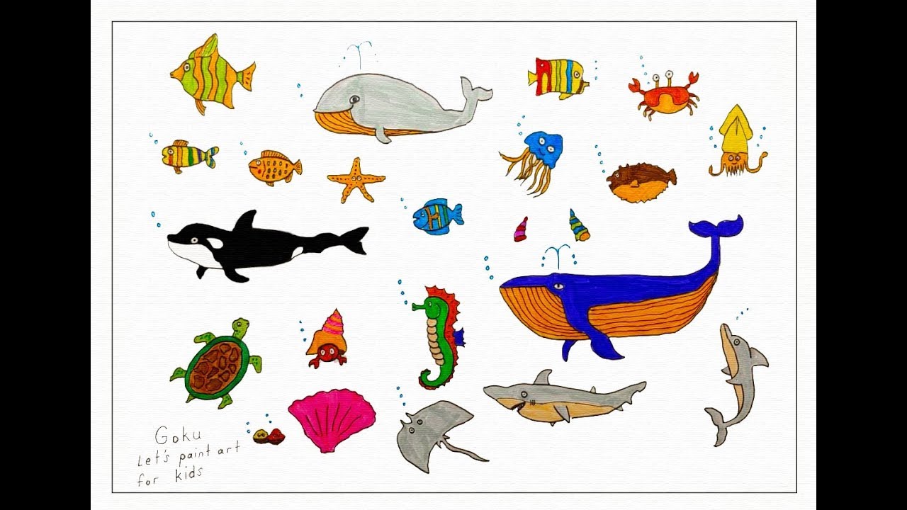 How to easy drawing sea creatures for Kids - Children's Coloring Book with #Paiting