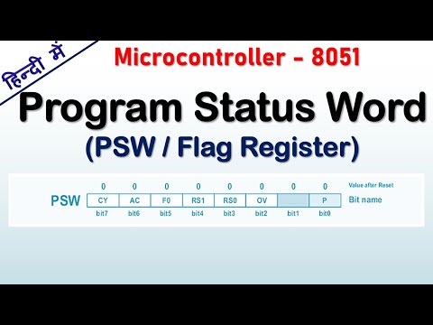 Program status word PSW register in 8051 microcontroller in Hindi | Bit structure and flags