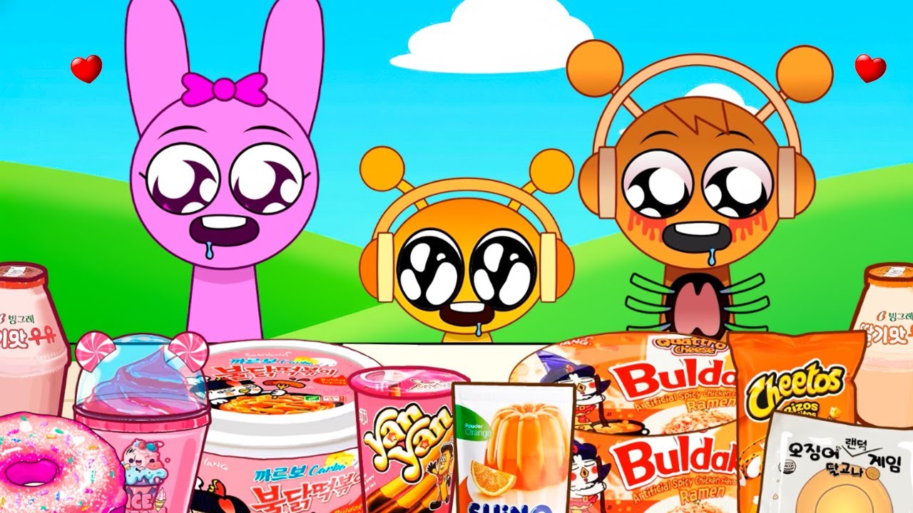 ASMR Mukbang | OREN Korean Food: Spicy Noodles, Cheese Tteokboki | Incredibox Sprunki Animation