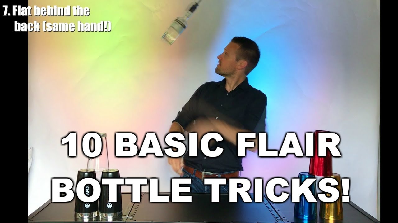 Flair bartending instruction video 2: 10 basic working flair moves with bottle!
