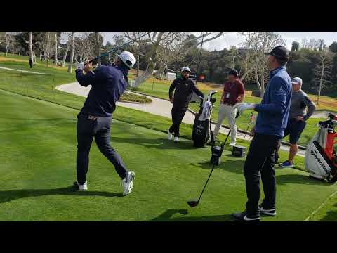 JJ Spaun, Kurt Kitayama, Taylor Montgomery, 17th hole at 2023 Genesis Invitational.