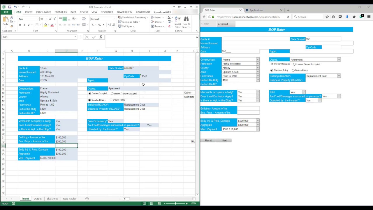 Turning an Excel Based Quoting Tool Into a Web Based Application with Database