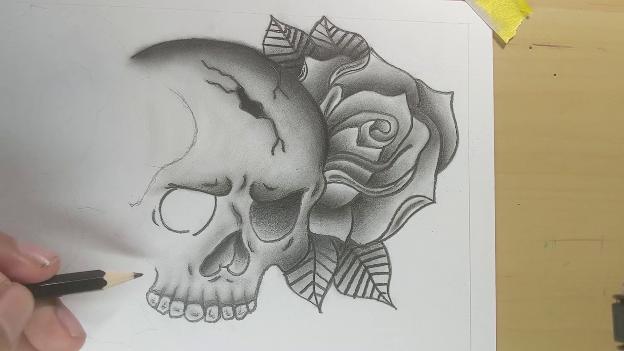 Drawing skull and rose time lapse