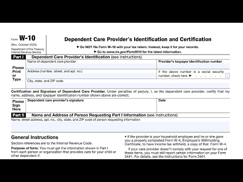 IRS Form W-10 walkthrough (Dependent Care Provider's Identification & Certification)