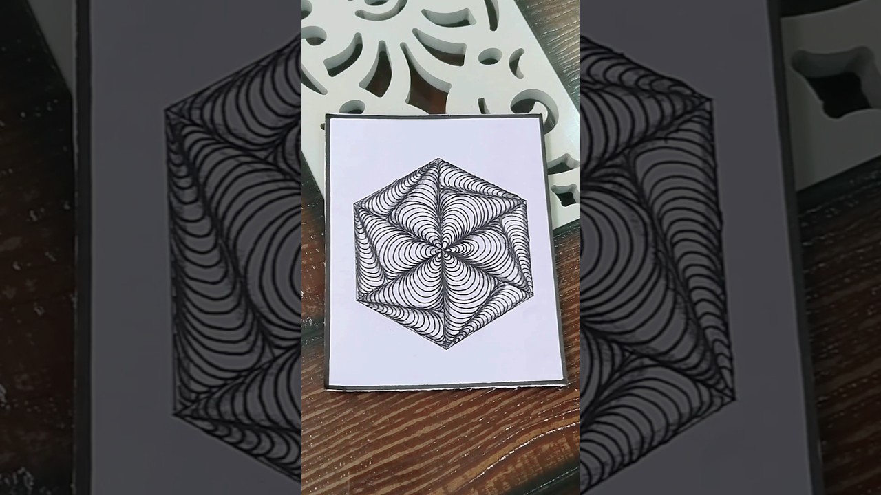 illusion drawing#lines #drawing #optical #illusion #hexagon #3d #easy #spiral  #shorts