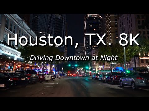 8K Houston TX. - Relaxing Video - Driving Downtown at night