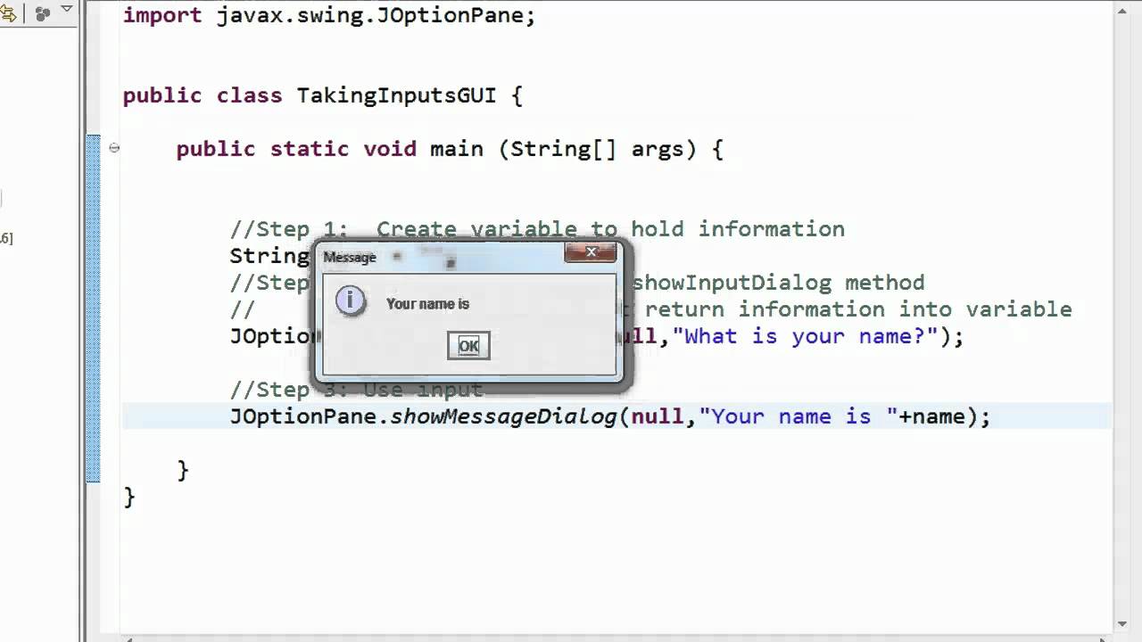 Eclipse - Taking input showInputDialog