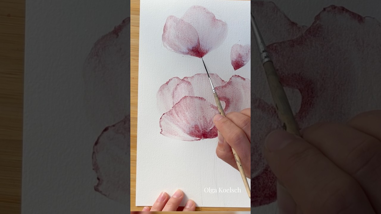 Easy and relaxing watercolor lesson / how to paint transparent poppies 🌸 #easypainting #arttherapy