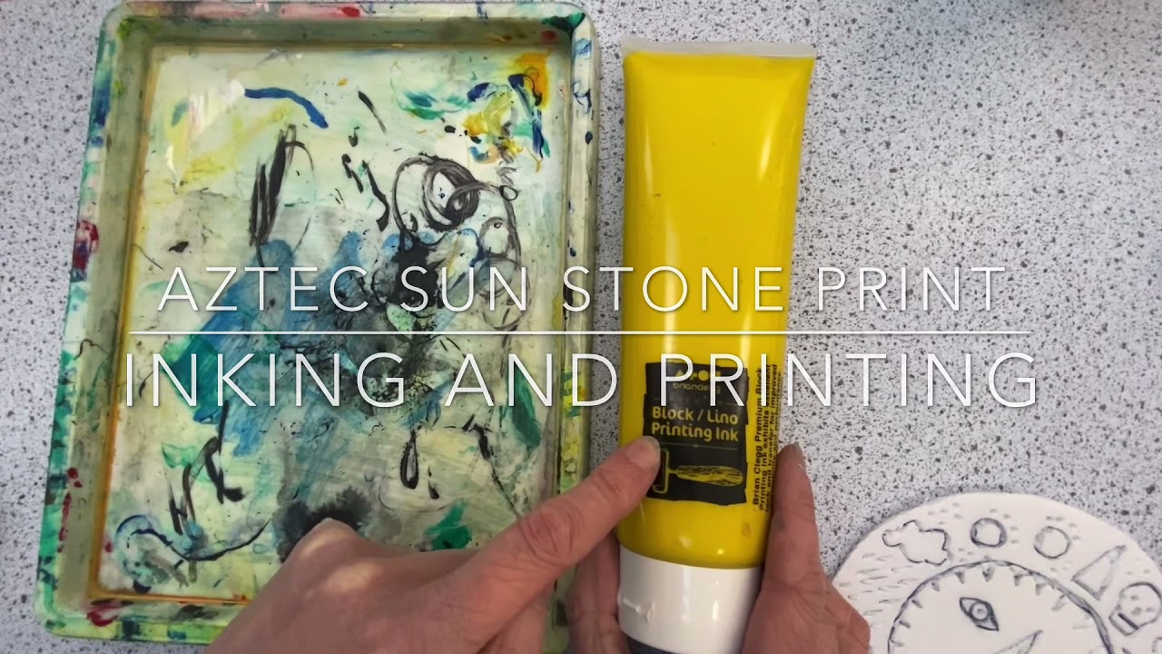 Aztec Sun Stone Print- Inking and printing