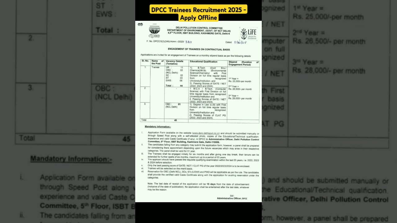 DPCC Trainees Recruitment 2025 - Apply Offline #dpcc