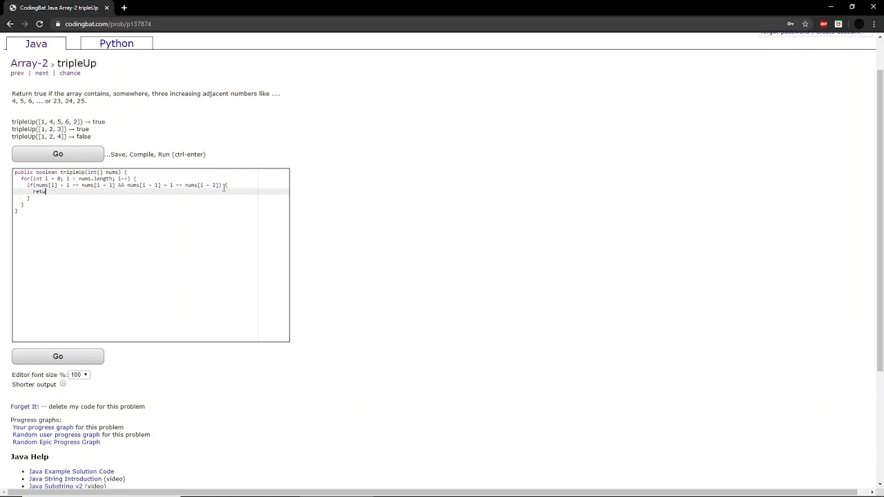 Array-2 (tripleUp) Java Tutorial || codingbat.com
