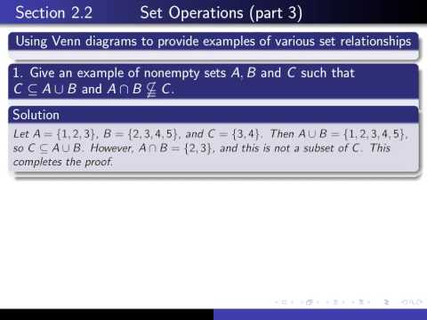 Section 2.2, part 3 Use of Venn diagrams to provide examples