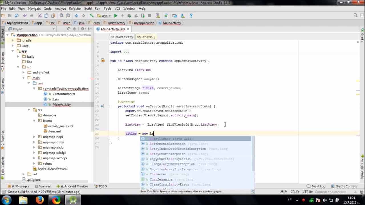 Working with Custom ListView in Android Studio
