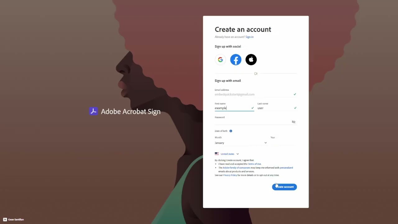 Adobe Acrobat Sign Embed Quick Start - Signing up for a Developer Account