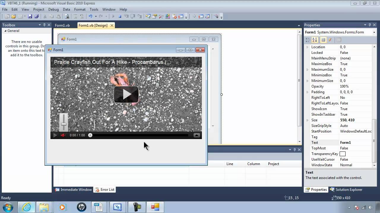 Visual Basic 2010 Express Tutorial 46 - Playing YouTube Videos With WebBrowser And Parameters