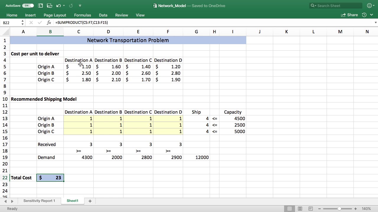 How to Setup & Solve Linear Programming Transportation Optimization with Excel Solver