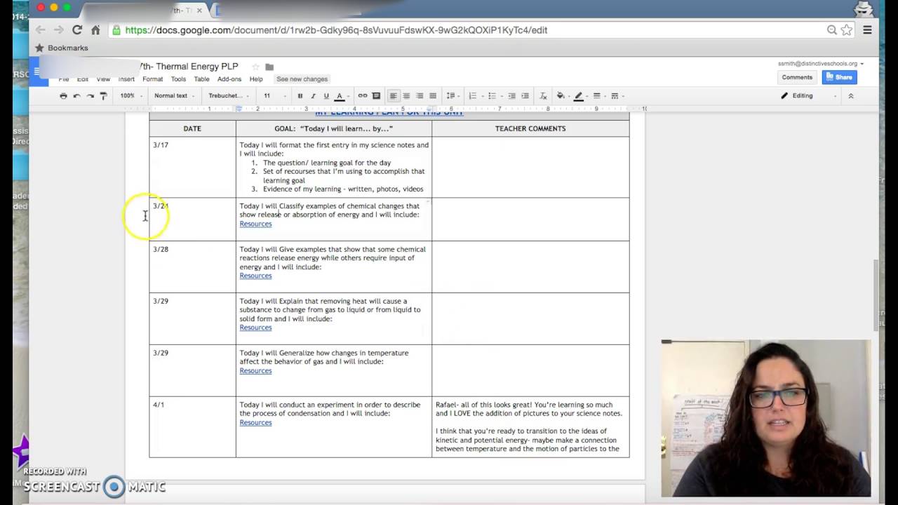Teacher Example:  Personalized Learning Plan at West Belden