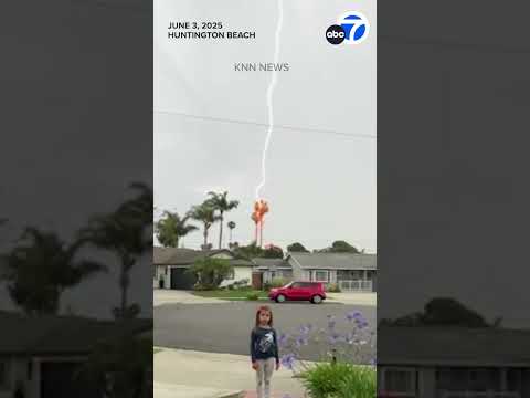 Massive lightning strike caught on video in Huntington Beach