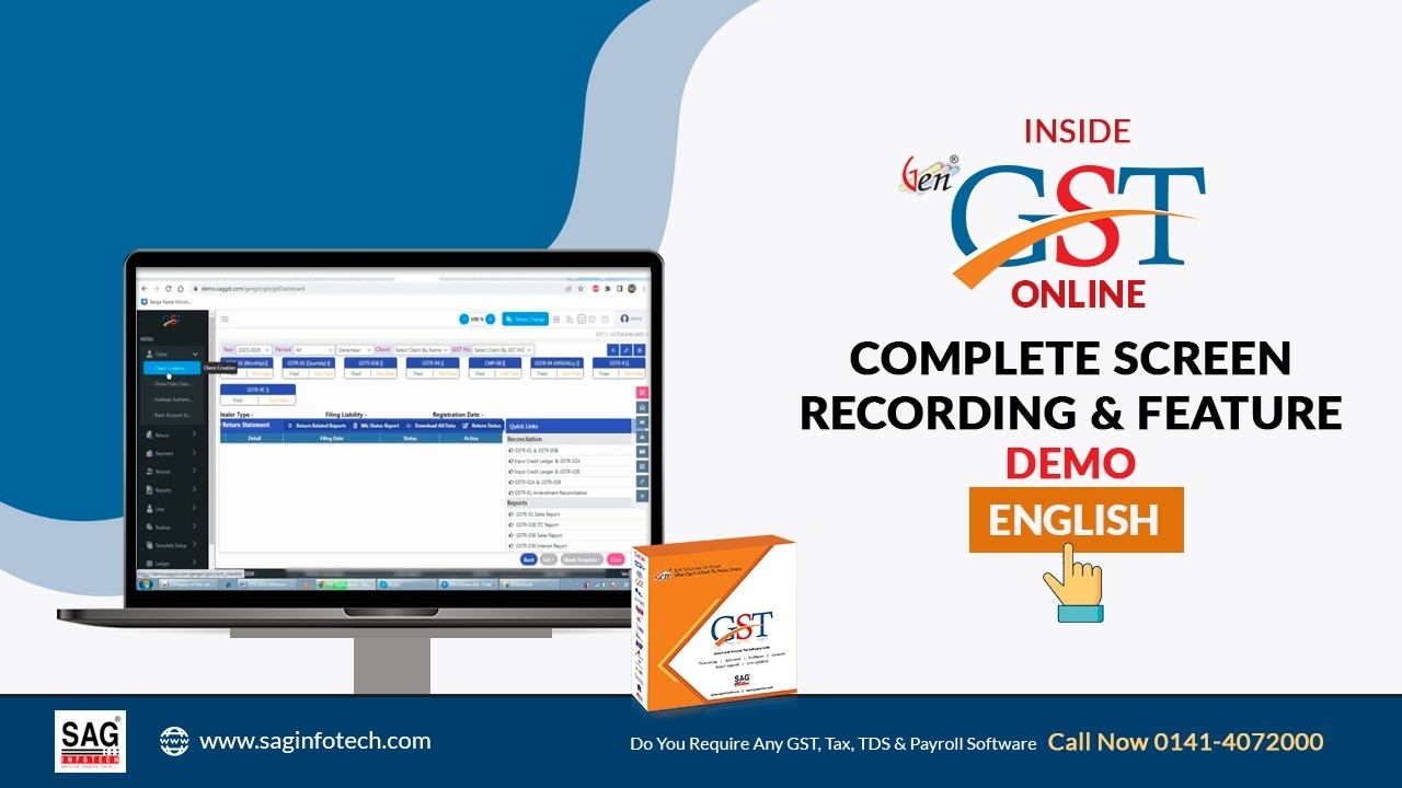 Inside Gen GST Online: Complete Screen Recording & Feature Demo | SAG Infotech | Gen GST #software