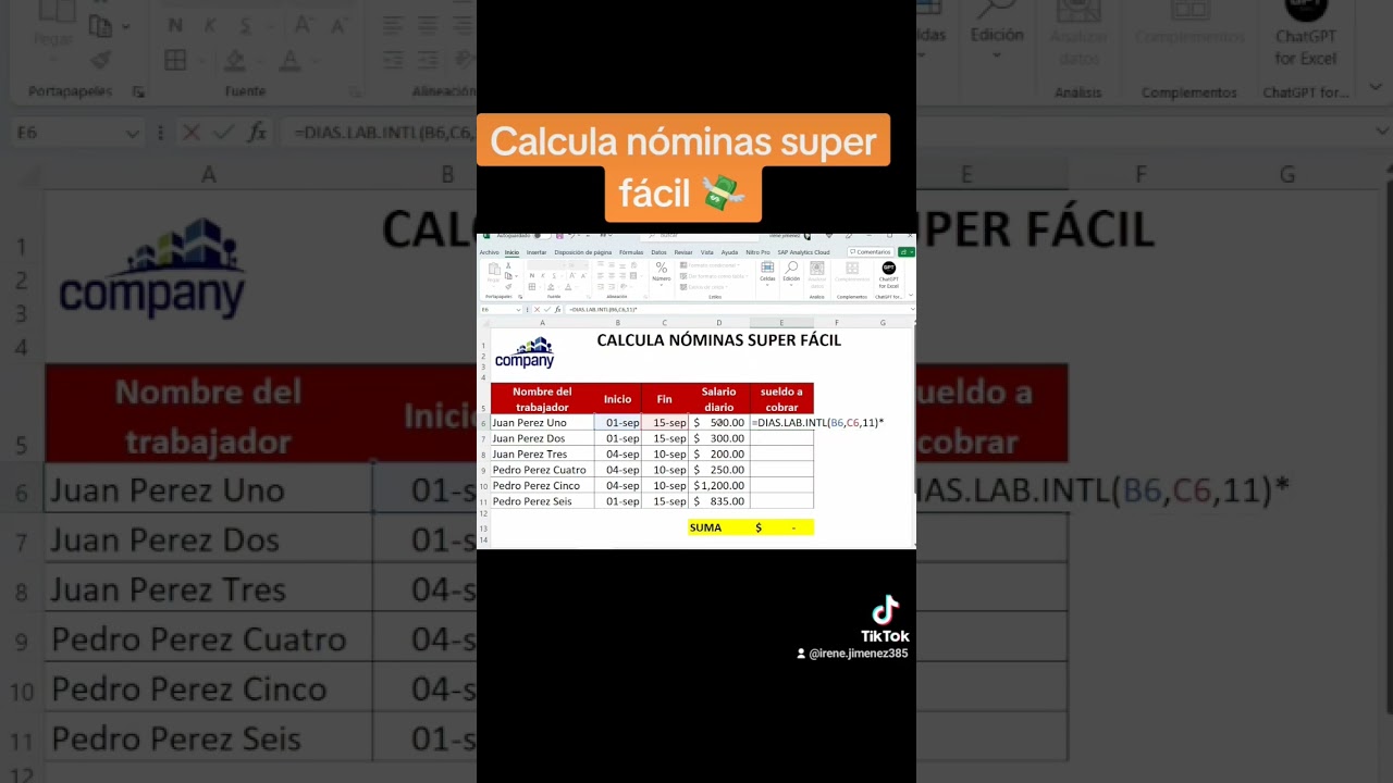 Cómo hacer que excel calculé las nóminas en un minuto#excelparatodos #contadorpublico #exito #excel