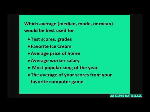 Given a real life scenario determine whether the average should be the mean, median or mode