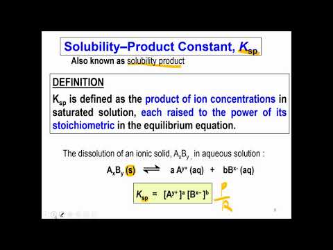 Lecture 7 Definition Ksp solubility product
