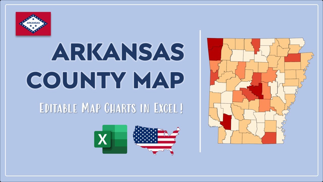 Arkansas County Map in Excel - Counties List and Population Map